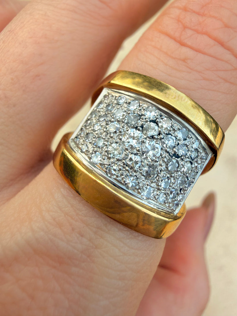 Vintage yellow and white 18K approx .5ctw diamond angled ring, size 7 ...